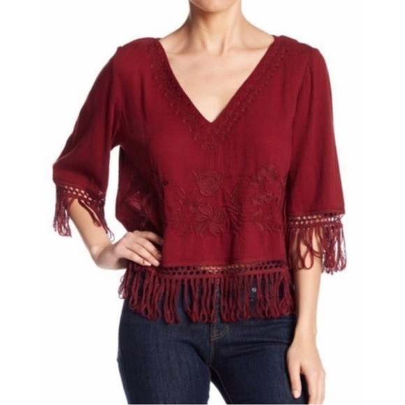 Tops | 191 Melrose And Market Embroidered Fringe Top | Poshmark